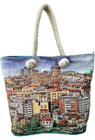 Dokuma Plaj Çantası - Istanbul Modeli
