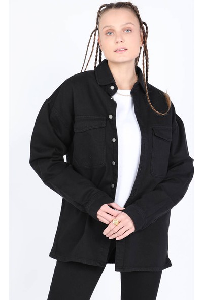 Kadın Oversize Jean Gömlek Siyah Kadın Oversize Jean Gömlek Siyah