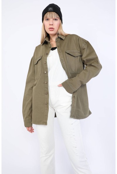 Banny Jeans Kadın Oversize Jean Gömlek Haki Banny Jeans Kadın Oversize Jean Gömlek Haki
