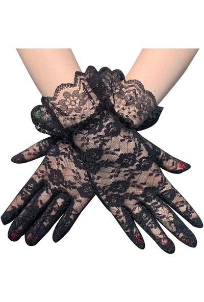 Güpürlü Bilek Boyu Siyah Renk Dantel Eldiven Yetişkin Güpürlü Bilek Boyu Siyah Renk Dantel Eldiven Yetişkin