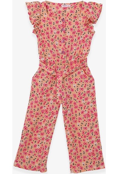 Breeze Kız Çocuk Tulum Kolları Fırfırlı Kuşaklı Turuncu Mood (6-12 Yaş)