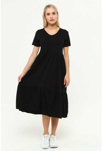 Bejna Kadın Geniş Kesim V Yaka %100 Pamuk Maxi Elbise