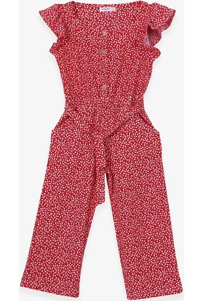 Breeze Kız Çocuk Tulum Kolları Fırfırlı Kuşaklı Kırmızı Mood (6-12 Yaş)