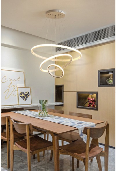 Huzur Aydınlatma 3’lü Çember LED Avize Siyah Kasa Günışığı 3000K