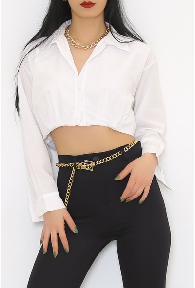 Pensli Crop Gömlek Beyaz