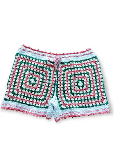 ByGaga Kadın Pembe El Örgüsü Plaj Şortu