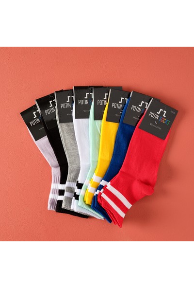 Potin 8'li Unisex Çember Desenli Kolej Çorabı