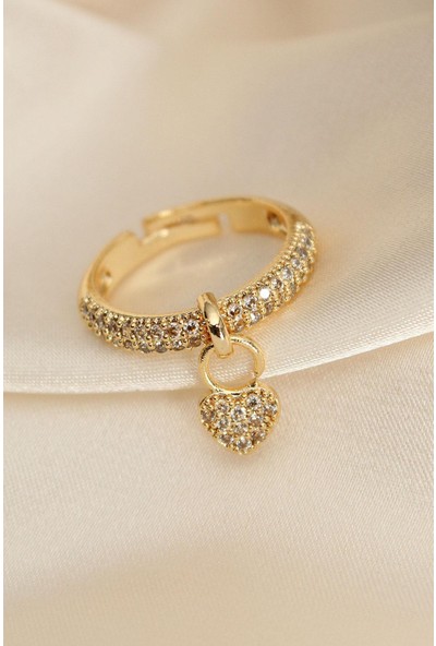 Clariss Ayarlanabilir Gold Renk Zirkon Taşlı Kalp Yüzük