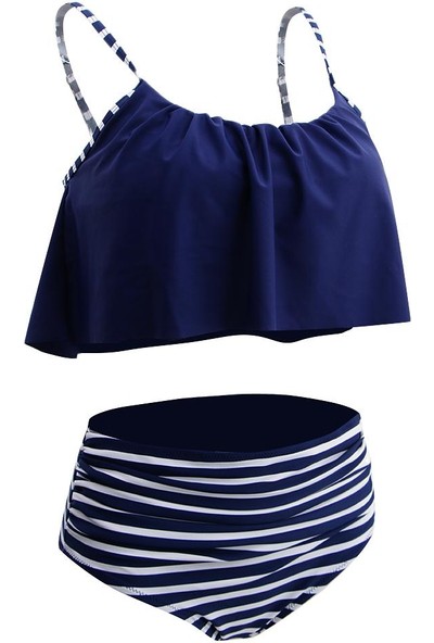 Kadınlar Chic Bikini Set Yüksek Bel Yastıklı Sütyen Mayo Mayo Beachwear Mavi Xl(Yurt Dışından)