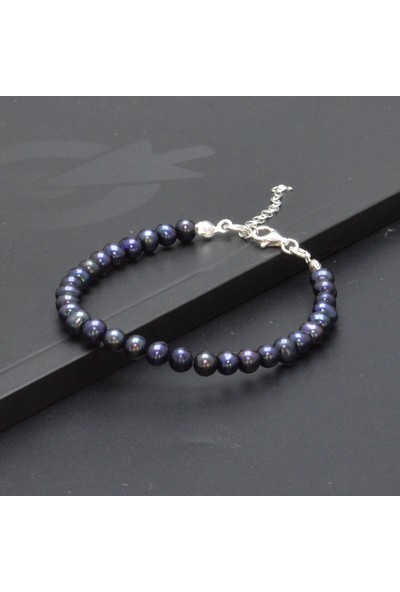 Siyah Inci Doğal Taş Gümüş Bileklik Siyah Inci Doğal Taş Gümüş Bileklik