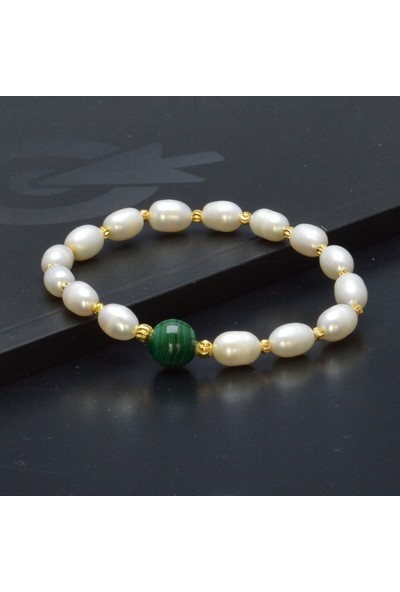 Optimoon Sakız Inci Malahit Detay Bileklik Optimoon Sakız Inci Malahit Detay Bileklik