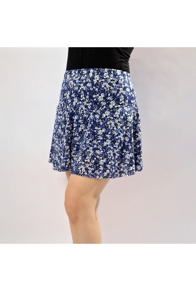Kadın Lacivert Çiçekli Iç Göstermez Şort Etek