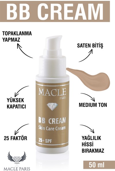 Macle Paris Bb Krem Medium,pütürlü Cilt Kapatıcı,ton Eşitleyici ,topaklanma Karşıtı ,kokusuz + 25 Spf Macle Paris Bb Krem Medium,pütürlü Cilt Kapatıcı,ton Eşitleyici ,topaklanma Karşıtı ,kokusuz + 25 Spf