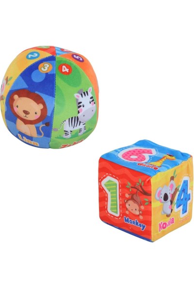 Kelebek Oyuncak 2li Yumuşak Soft Renkli Eğitici Çıngıraklı Top ve Küp Set