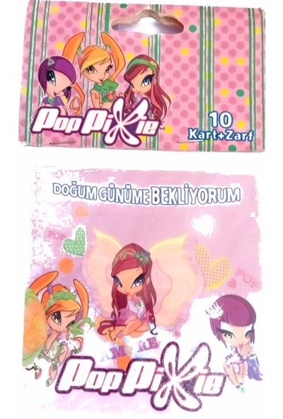 Keskin Color Popixie Doğum Günü Davetiyesi. 8x8 cm 10 Adet Davetiye 10 Adet Zarf