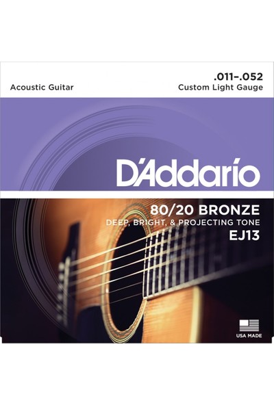 D'Addario EJ13 Akustik Gitar Tel Seti, 80/20 Bronz Custom Lıght D'Addario EJ13 Akustik Gitar Tel Seti, 80/20 Bronz Custom Lıght