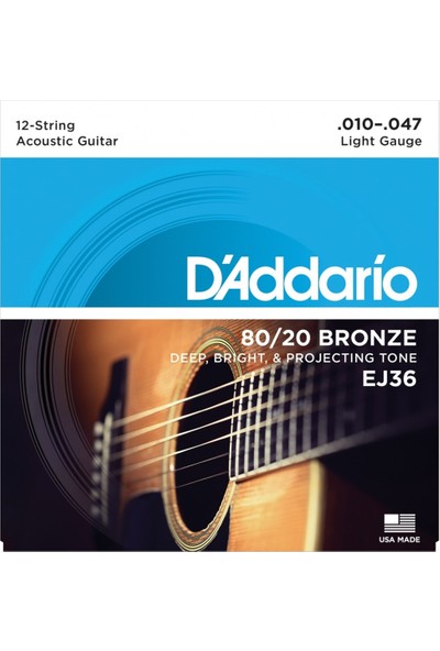 D'Addario EJ36 Akustik Gitar Tel Seti 12 Telli, ( .010-.047) Lıgh Gauge D'Addario EJ36 Akustik Gitar Tel Seti 12 Telli, ( .010-.047) Lıgh Gauge