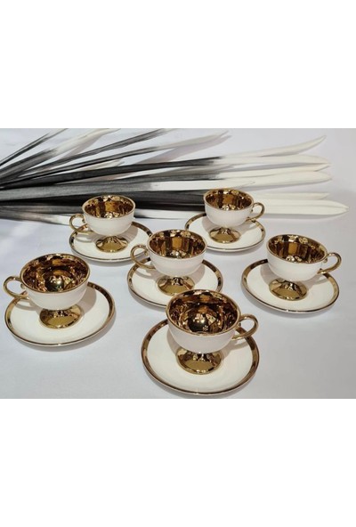Furkan Lüks Ayaklı Fincan Takımı Beyaz 4048