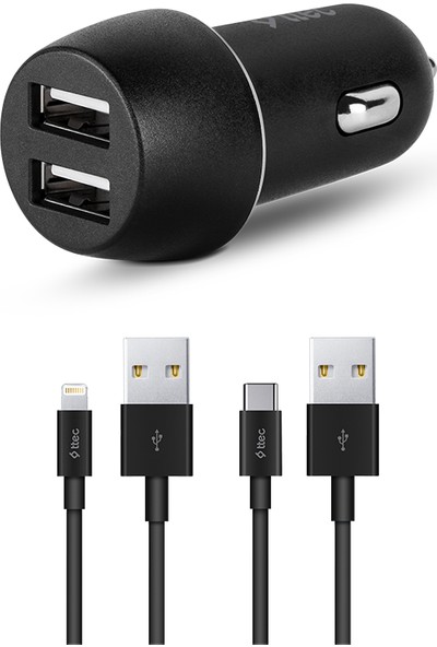 Ttec Smartcharger Duo 3.1A Araç Şarj Aleti Çift USB + Lightning iPhone ve Type-C Kablo Ttec Smartcharger Duo 3.1A Araç Şarj Aleti Çift USB + Lightning iPhone ve Type-C Kablo