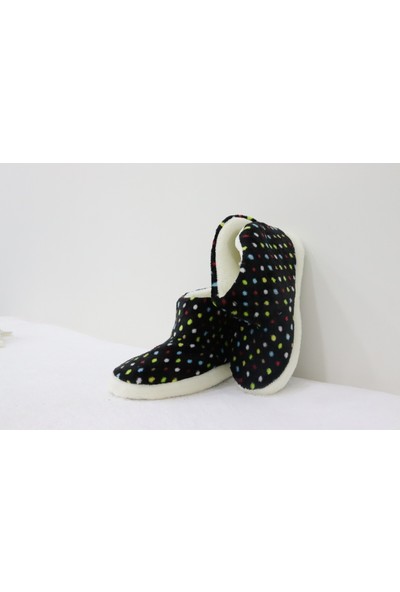 EMY1948 Siyah Puantiyeli Yırtmaçlı Kesim Unisex Çocuk Panduf Ev Botu