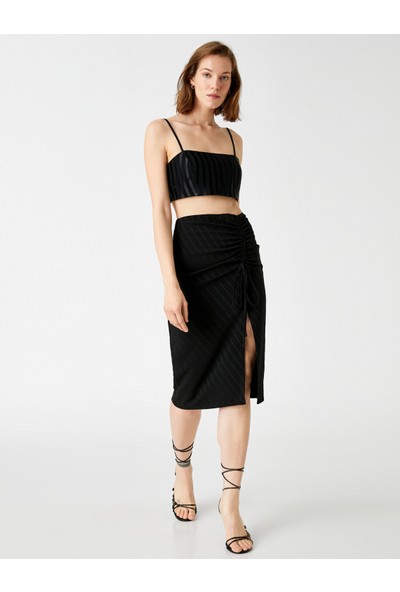 Koton Midi Boy Etek Büzgülü Yırtmaçlı