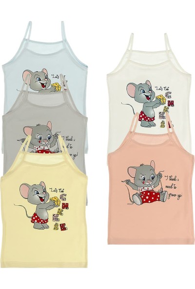 Donella 5'li Renkli Fare Baskılı Kız Çocuk Atlet - 435053