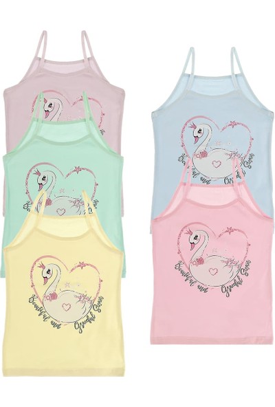 Donella 5'li Renkli Kuğu Baskılı Kız Çocuk Atlet - 435054