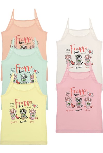 Donella 5'li Renkli Frappe Baskılı Kız Çocuk Atlet - 435071 Donella 5'li Renkli Frappe Baskılı Kız Çocuk Atlet - 435071