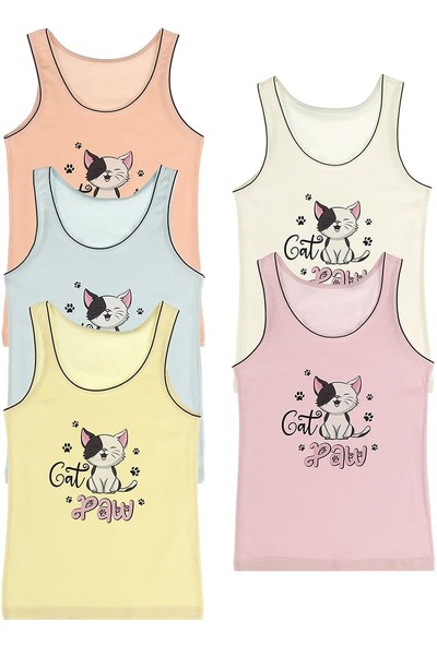 Donella 5'li Renkli Kedi Baskılı Kız Çocuk Atlet - 495035