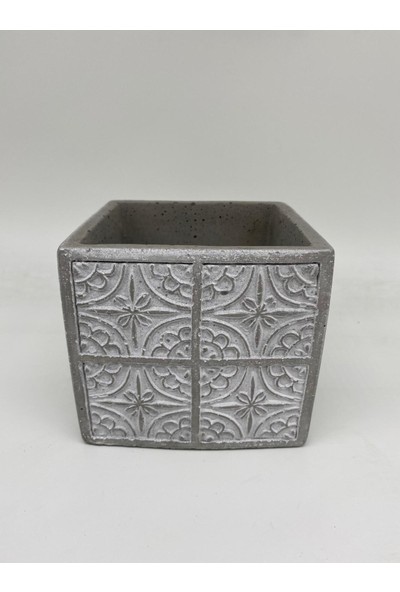 Dantel Kare Beton Saksı Orkide Kaktüs Çiçek Saksısı 12.5 x 11 cm Beyaz Renk