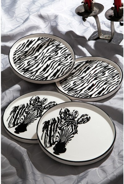 Kitchen Life 4'lü Özel Tasarım Handmade 19 cm Stackable Zebra Pasta Tabak Seti - Tatlı Tabağı Seti Kitchen Life 4'lü Özel Tasarım Handmade 19 cm Stackable Zebra Pasta Tabak Seti - Tatlı Tabağı Seti