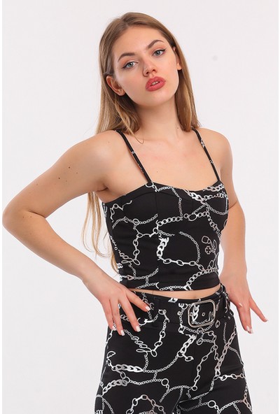 Sense Desenli Kaplı Bustiyer BST31901YN Siyah Gümüş