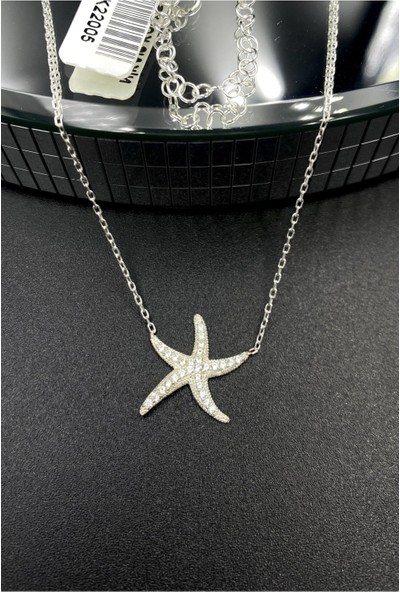 Nikaş 925 Ayar Gümüş Zirkon Taşlı Deniz Yıldızı Kolye