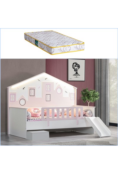Setay Montessori, City Montessori Yatak Korkuluklu Kaydıraklı Ledli - Pembe + 1 Adet Comfort Yatak Setay Montessori, City Montessori Yatak Korkuluklu Kaydıraklı Ledli - Pembe + 1 Adet Comfort Yatak