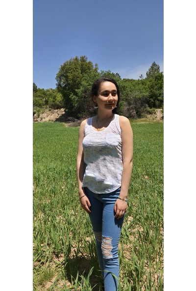 Beyaz,kadin Askili, Cepli,t-Shirt,rahat Kesim