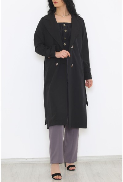 Modaymış Kol Detaylı Trençkot Siyah - 4247.1174.