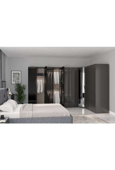 Doressa Platinum Grey Corner 10 Kapı Yatak Odası Takımı