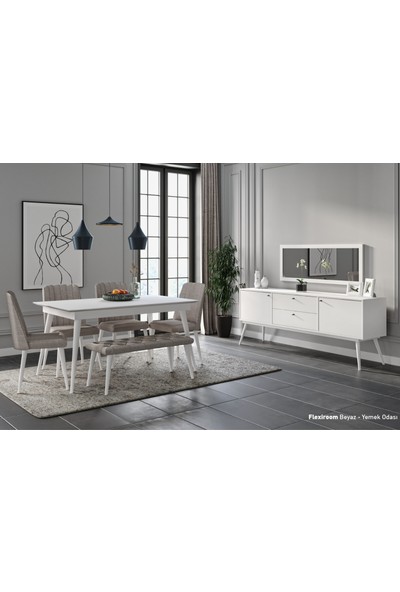 Doressa Platinum White Yemek Odası Takımı