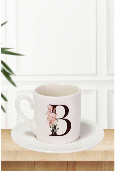 Gizeo Concept Çiçekli B Harfli Desenli Türk Kahvesi Fincanı