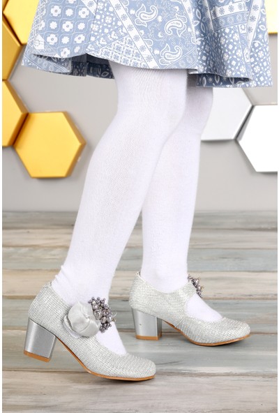 Kiko 751 Çupra Günlük Kız Çocuk 4 cm Topuk Babet Ayakkabı Gümüş