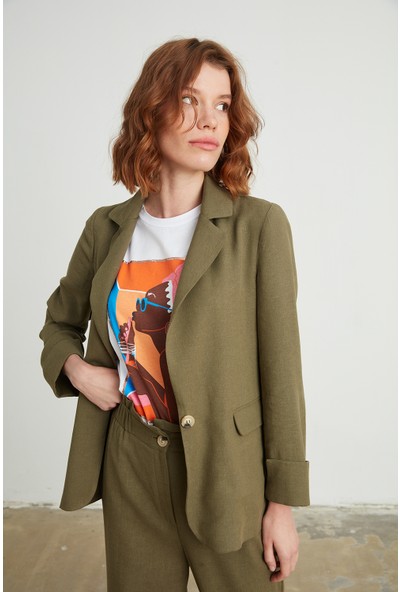 Gusto Keten Ceket - Haki