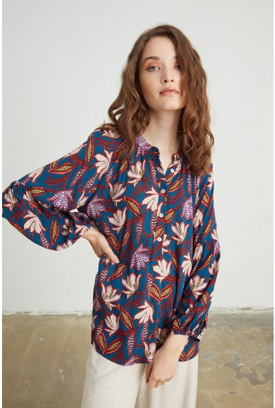 Gusto Hakim Yakalı Bluz - Indigo