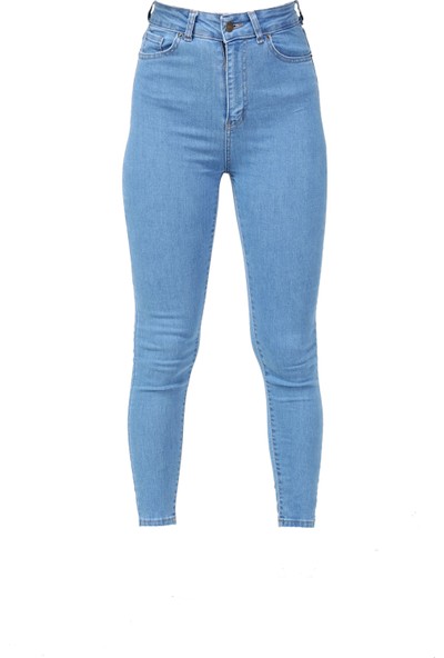 Trender 2201-01 Kadın Jean Pantolon Düz Orta Mavi