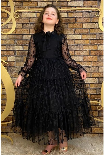 Tarz Çocuk Dantel Yaprak Kız Çocuk Abiye Elbise