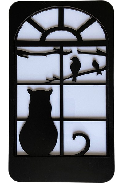 Ebatlandır DECO-7005 LED Işıklı Kedi Desenli Ahşap Dekor