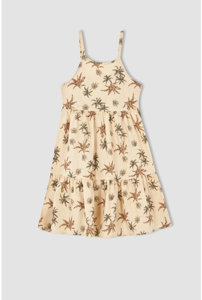 DeFacto Kız Çocuk Regular Fit Çiçek Desenli Askılı Poplin Elbise W8298A622SP