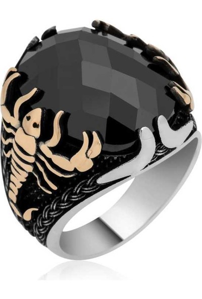 Gümüş Siyah Taşlı Akrep Erkek Yüzük