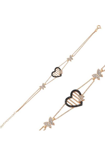 Gümüş Kalpli Kelebek Bayan Bileklik