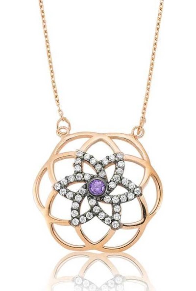 Gumush Gümüş Mor Yaşam Çiçeği Bayan Kolye