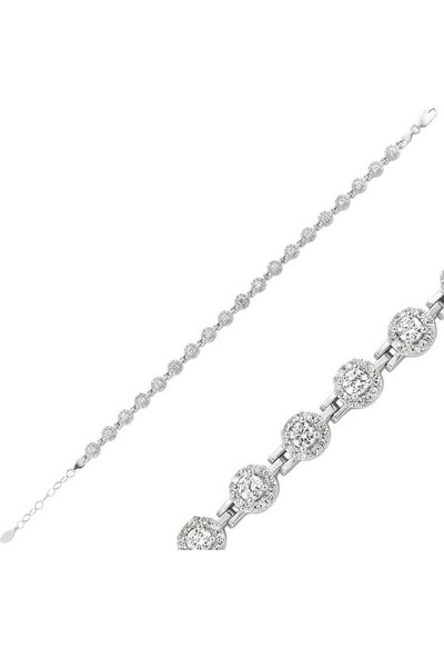 Gumush Gümüş Beyaz Taşlı Su Yolu Bayan Bileklik